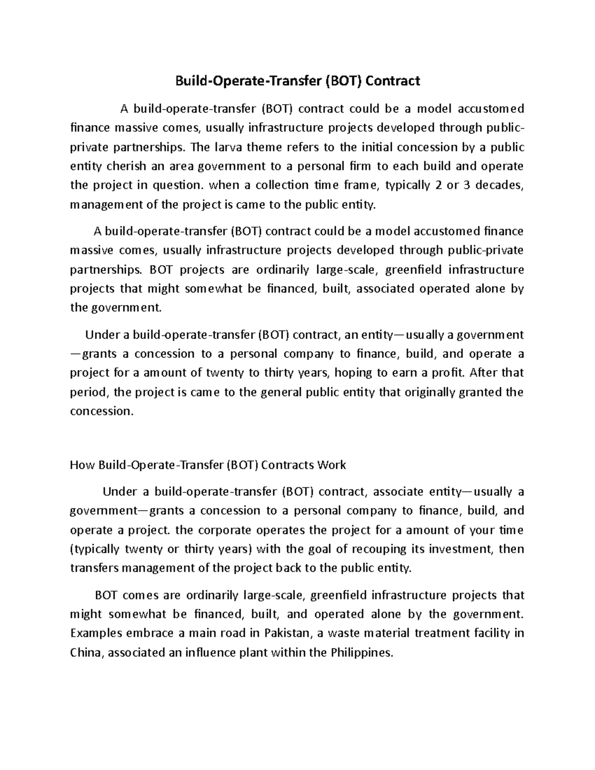 Build-Operate-Transfer (BOT) Contract - The larva theme refers to the ...