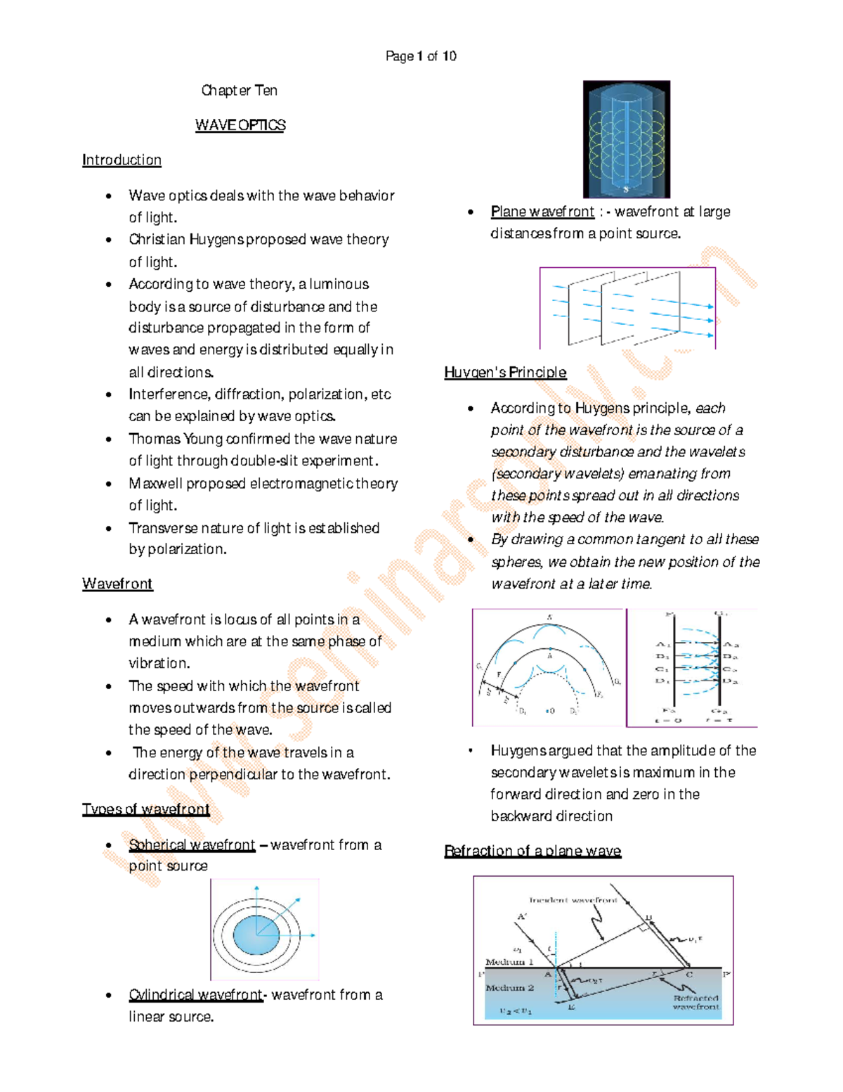 WAVE Optics - Lecture note - Int roduction Chapt er Ten W AVE OPTICS ...