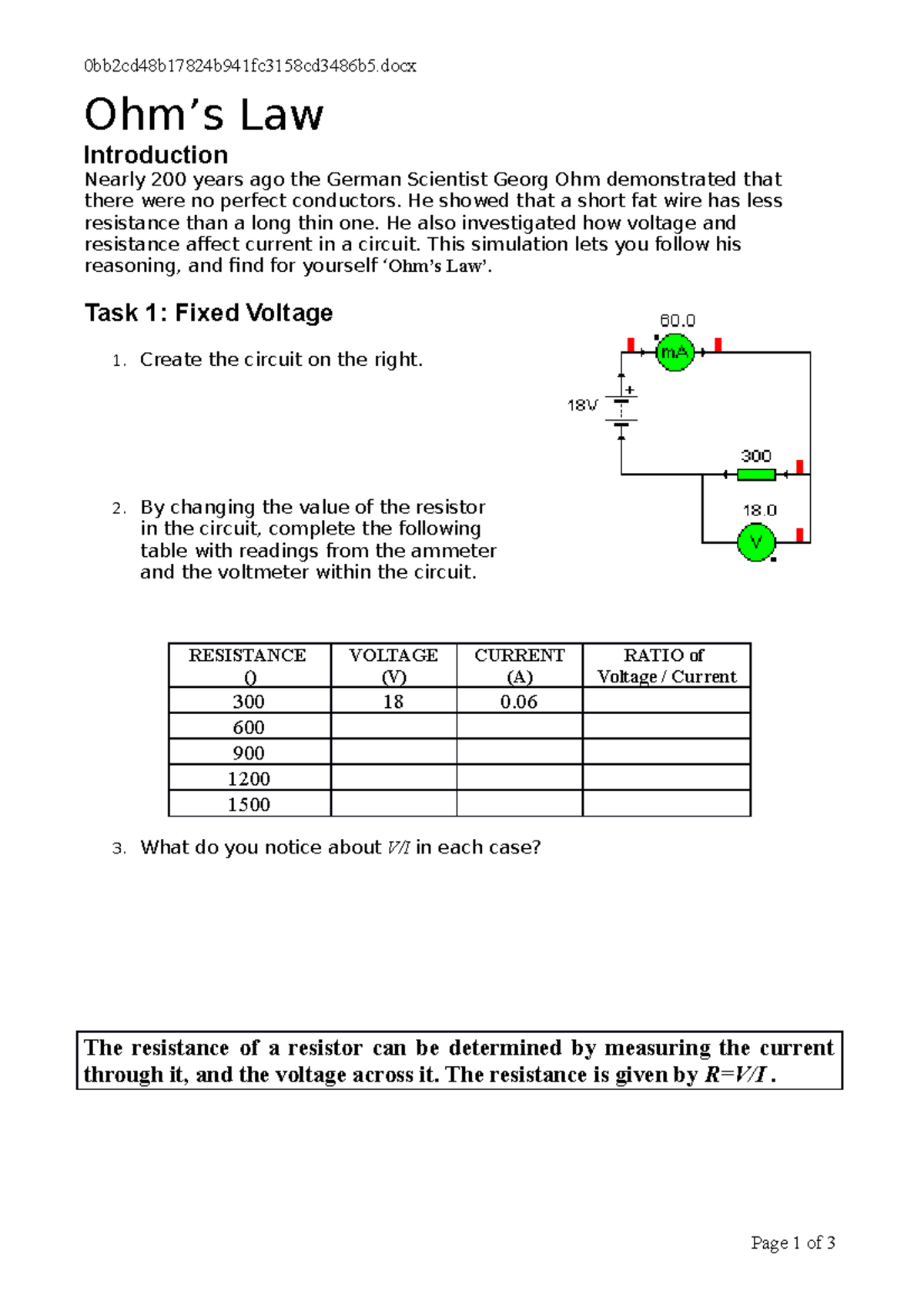 Ohms Law - Ohms Law notes - 0bb2cd48b17824b941fc3158cd3486b5 Ohm’s Law ...