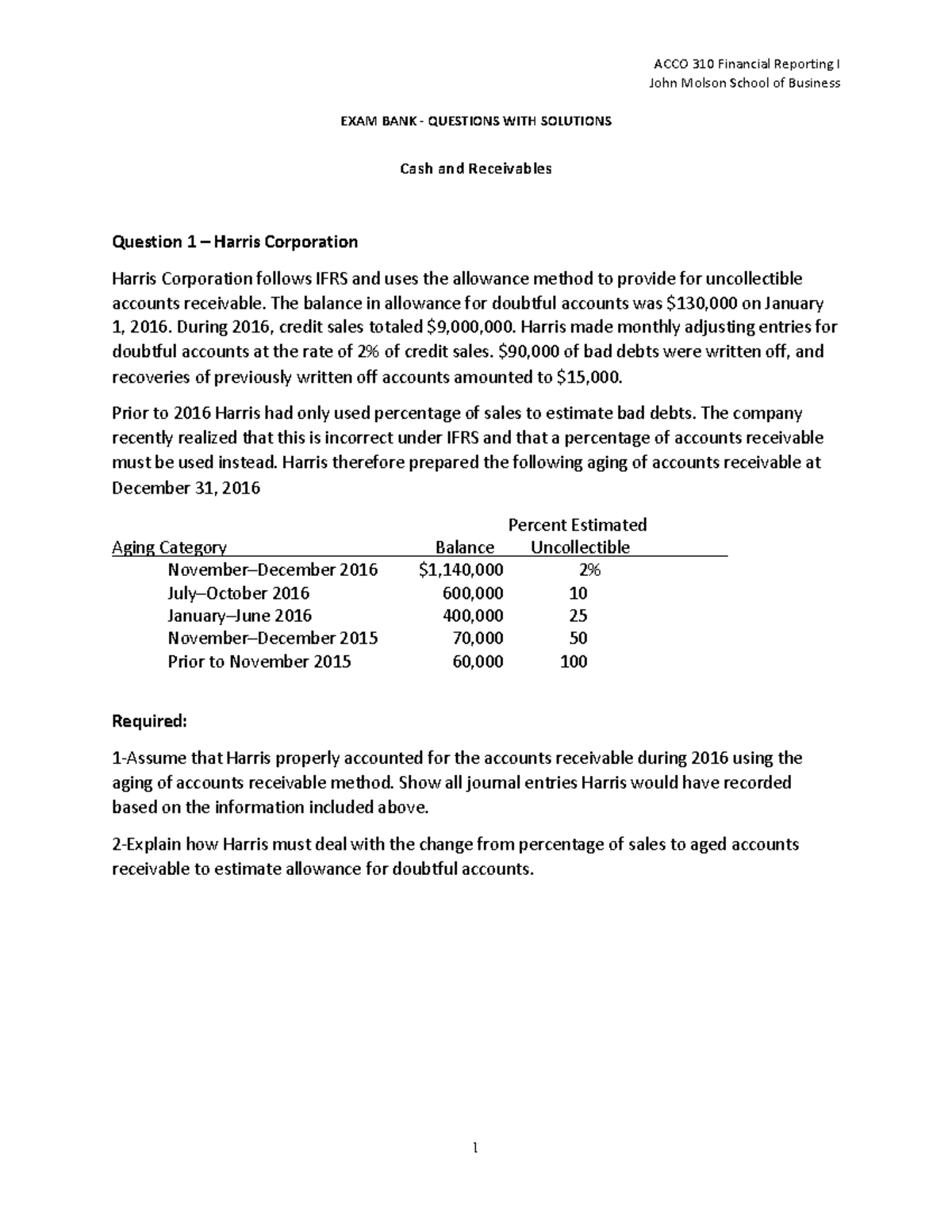Cash and Receivables - John Molson School of Business EXAM BANK ...