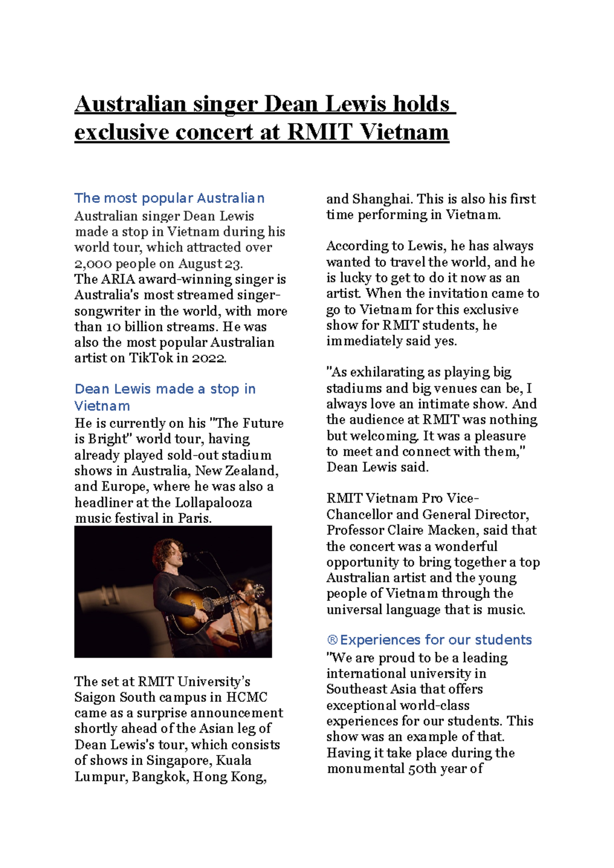 Project 1 đề 2 The Time - mmm - Australian singer Dean Lewis holds ...