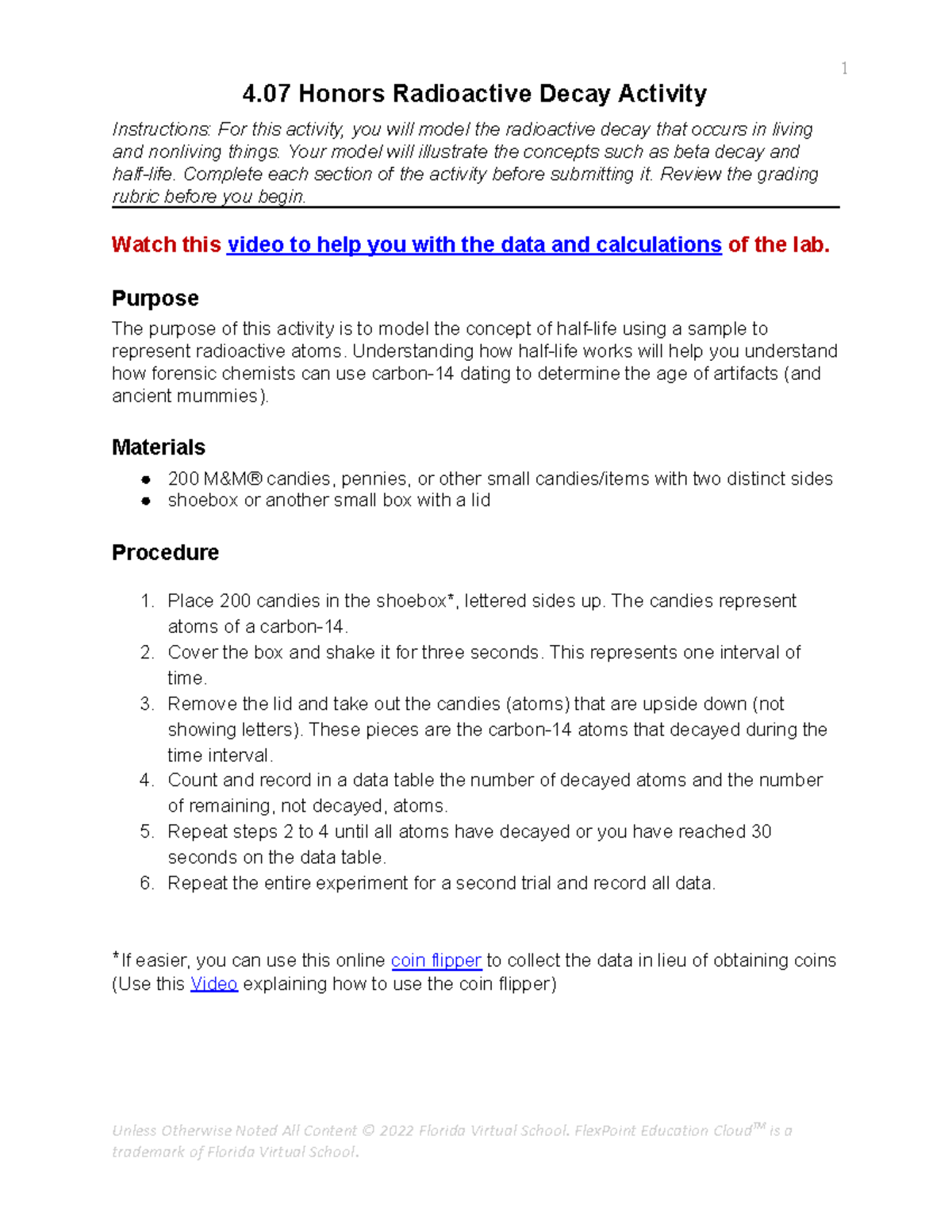 4.07 Honors Radioactivity Lab - 4 Honors Radioactive Decay Activity ...