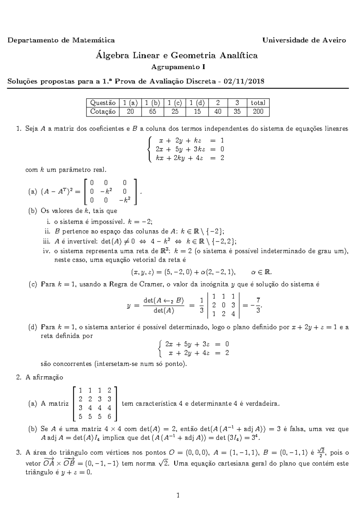 Sol Aval Discr 1 - 2018/19 - Departamento de Matem ́atica Universidade de Aveiro ́ Algebra ...