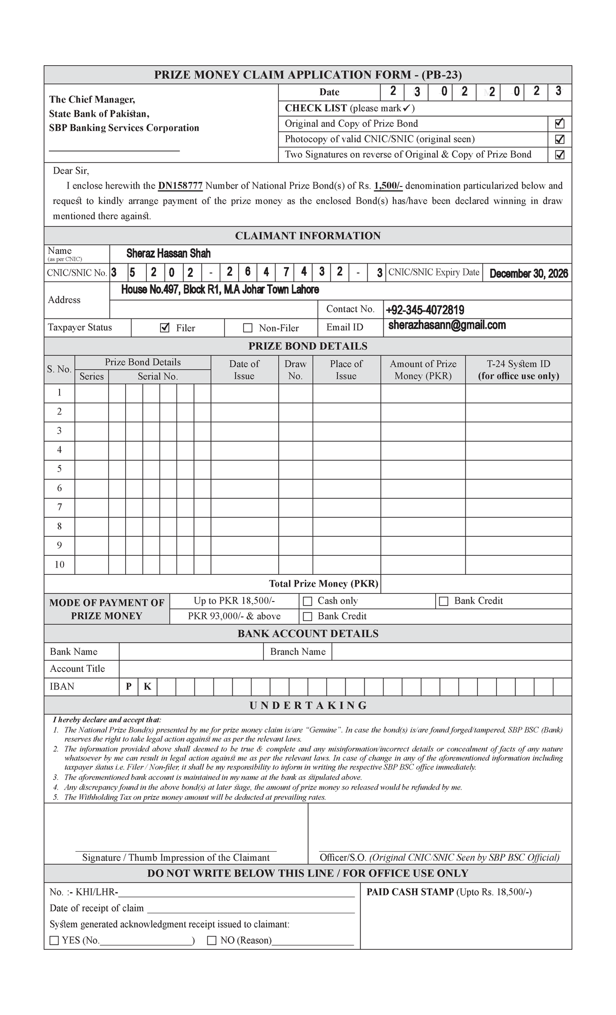 English-PB-23 - PRIZE MONEY CLAIM APPLICATION FORM - (PB-23) The Chief ...