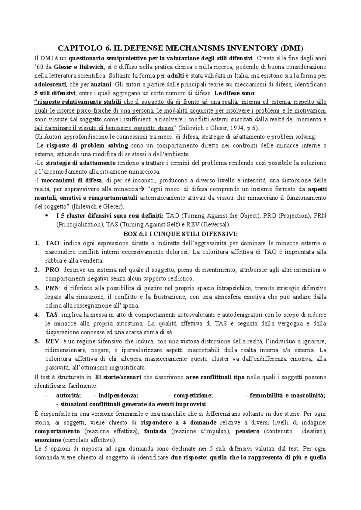 Capitolo 6- DMI - DMI: Defense Mechanisms Inventory - CAPITOLO 6. IL ...