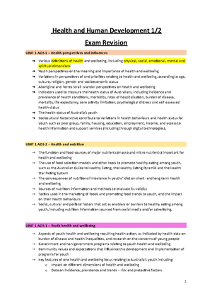 Health & Human Development: Unit 1 & 2 Notes - Health and Human ...