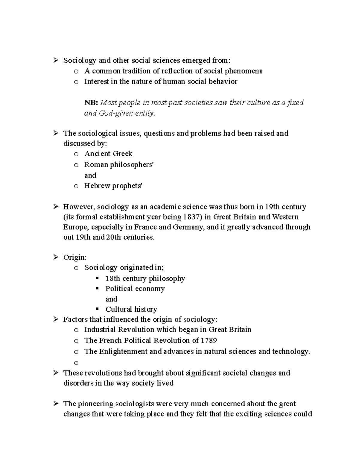 Historical Overview of Sociology - Sociology and other social sciences ...