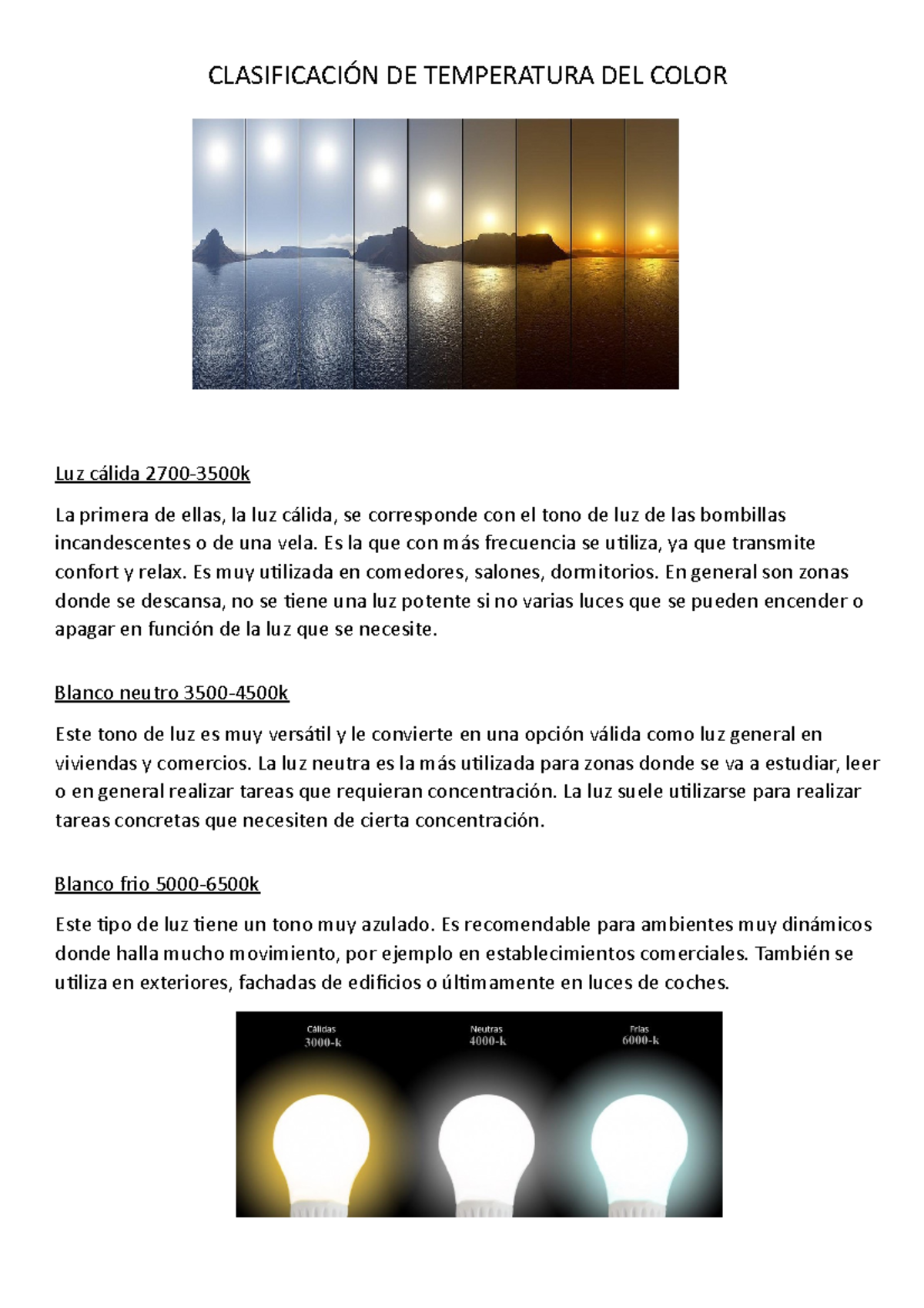 Clasificación DE Temperatura DEL Color - CLASIFICACIÓN DE TEMPERATURA ...