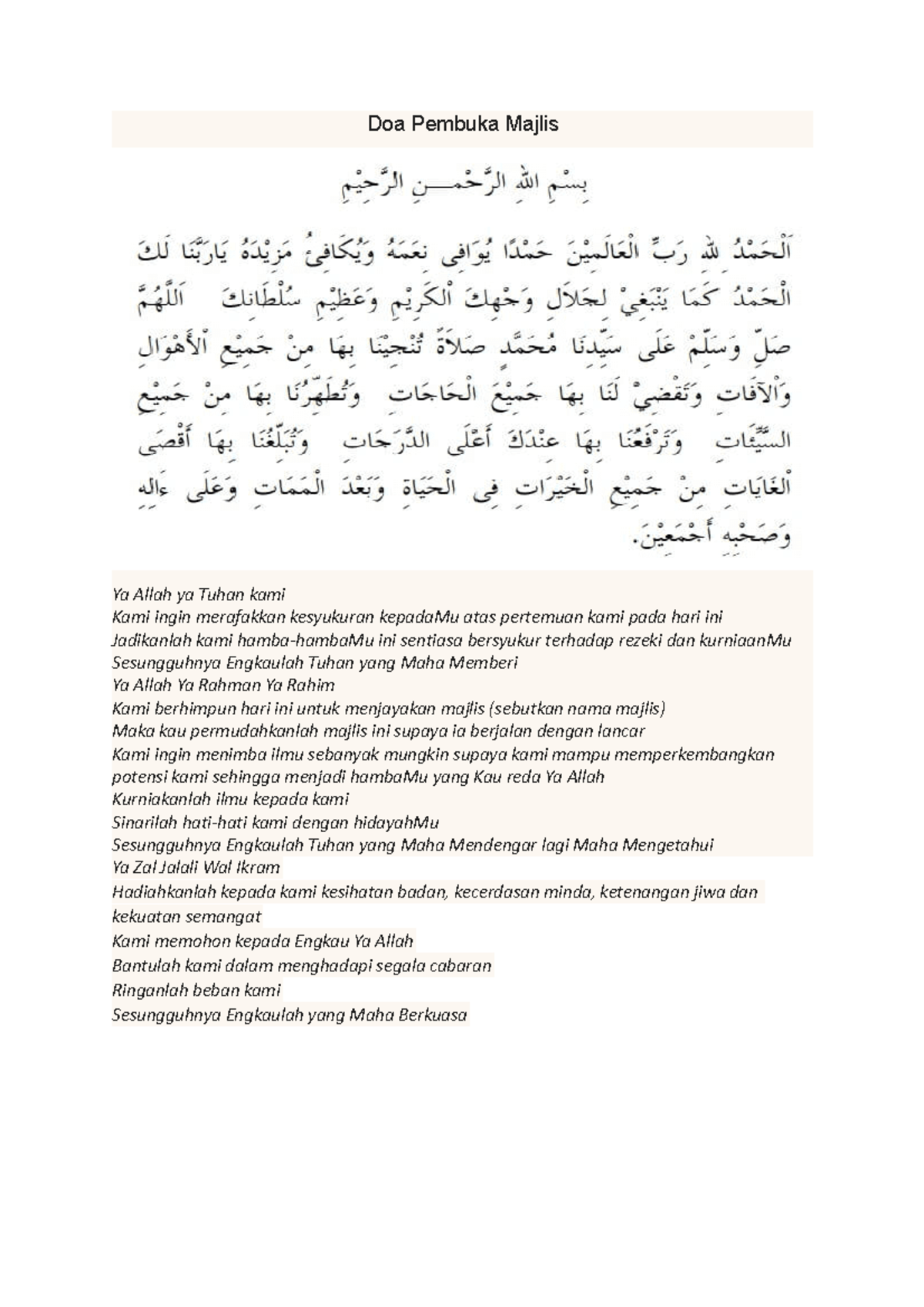 Doa Pembuka Majlis - Hope it helps for whoever have to be the doa ...