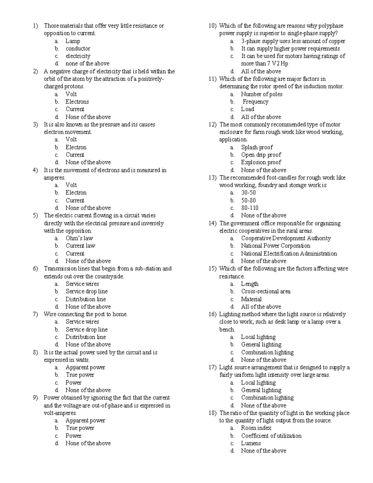 Properties of AB Materials and Electrification Questions 2 - 1) Those ...