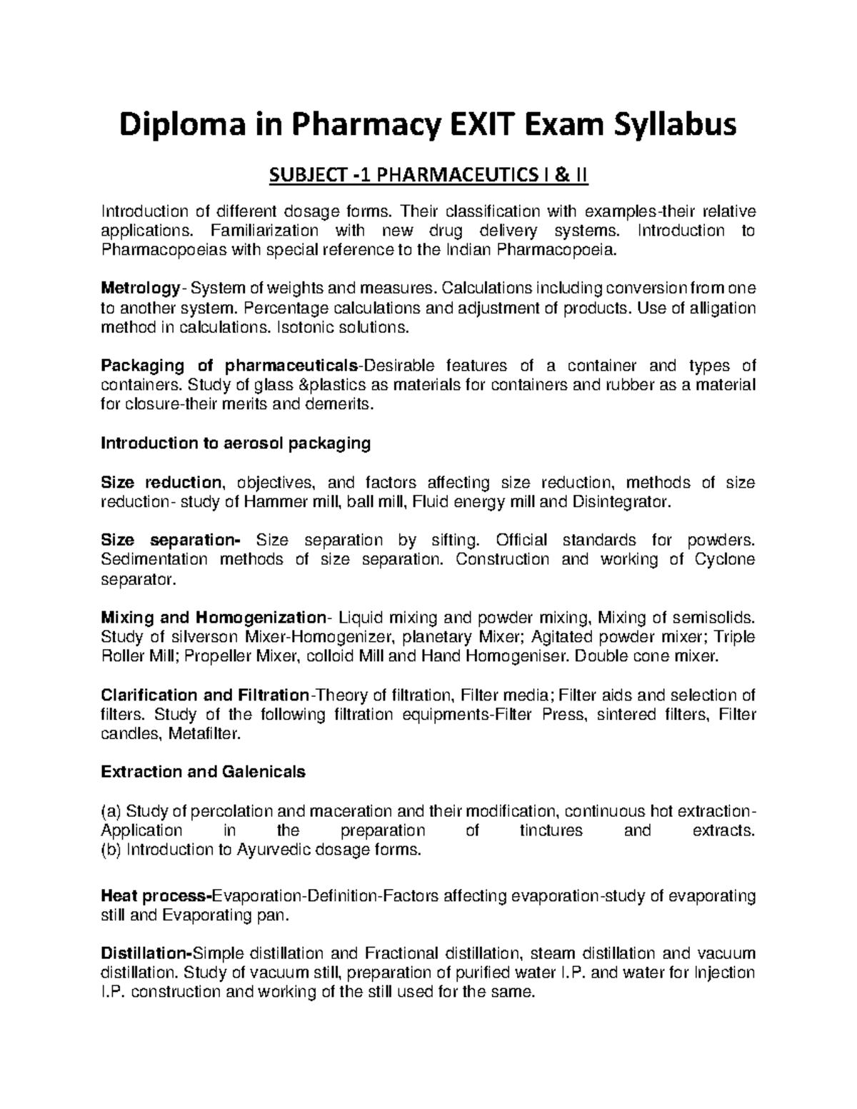 Diploma in Pharmacy EXIT Exam Syllabus - Their classification with ...