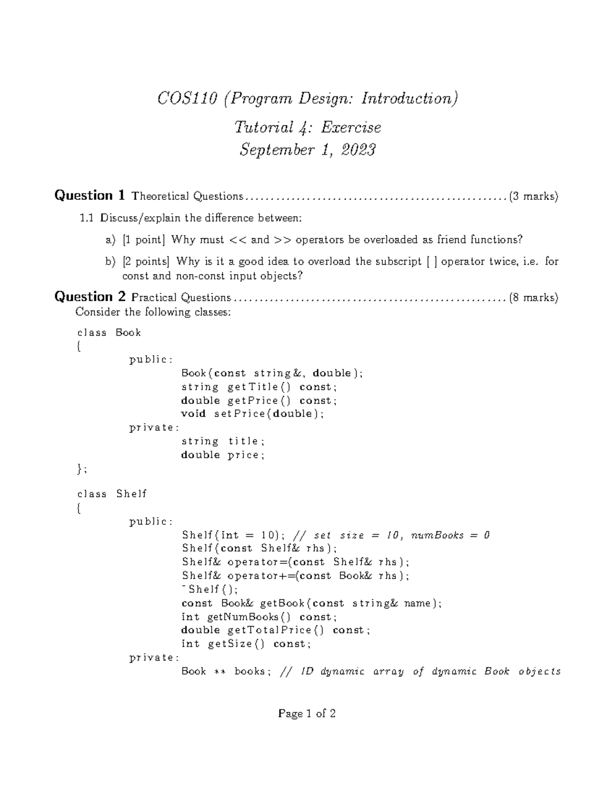 Tut4 exercise - Tut worksheet - COS110 (Program Design: Introduction) Tutorial 4: Exercise ...