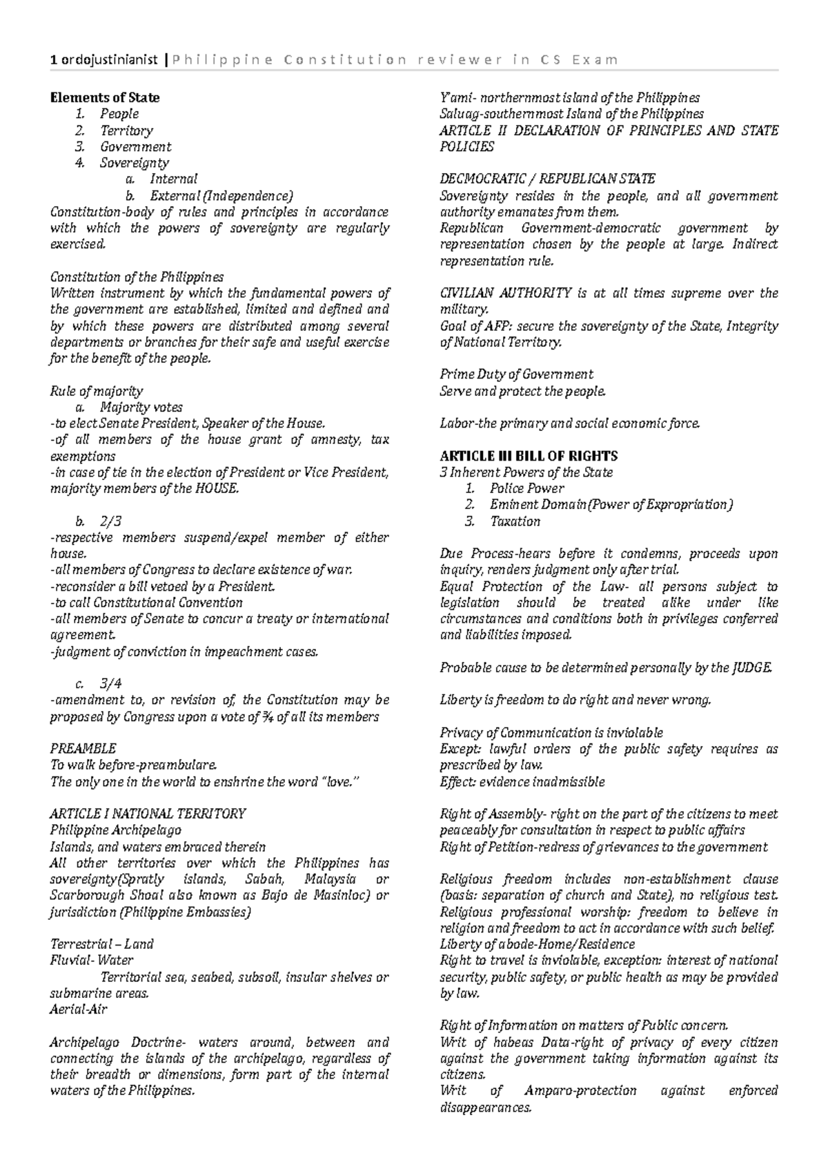 195279495 Reviewer in Philippine Constitution - Elements of State 1 ...