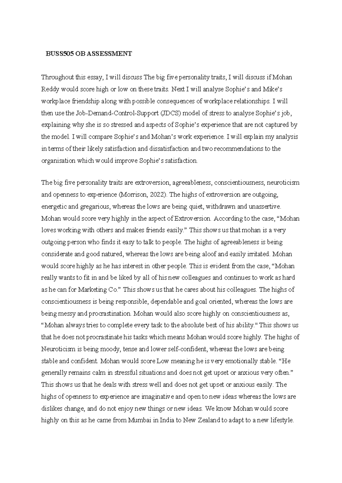 BUSS505 - OB Case - Essay - BUSS505 OB ASSESSMENT Throughout this essay ...