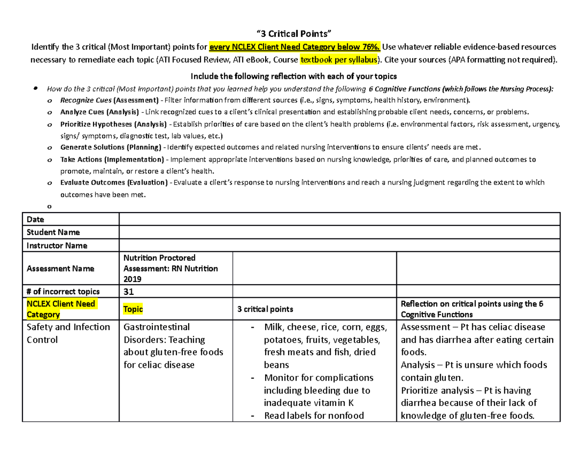 Procotered Nutrition Remediation - “3 Critical Points” Identify the 3 ...