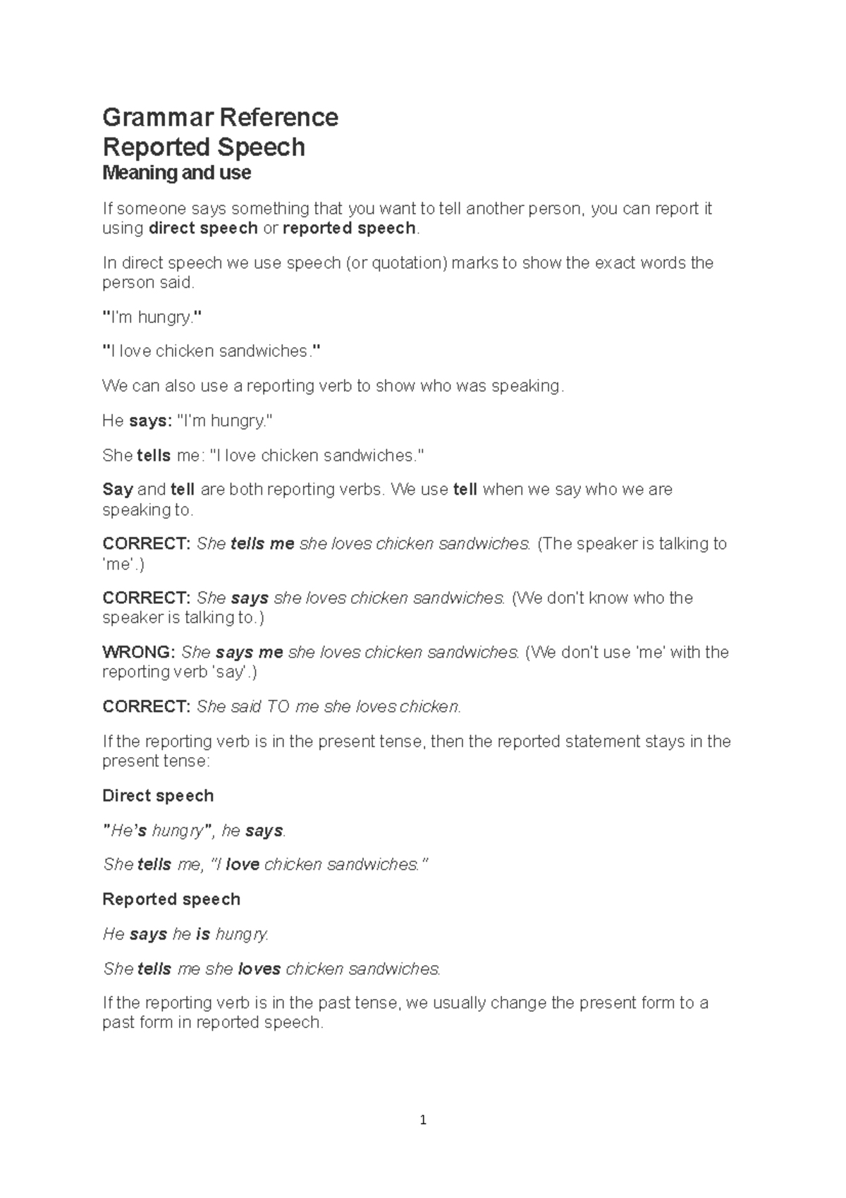 Grammar Reference Reported Speech - Grammar Reference Reported Speech ...