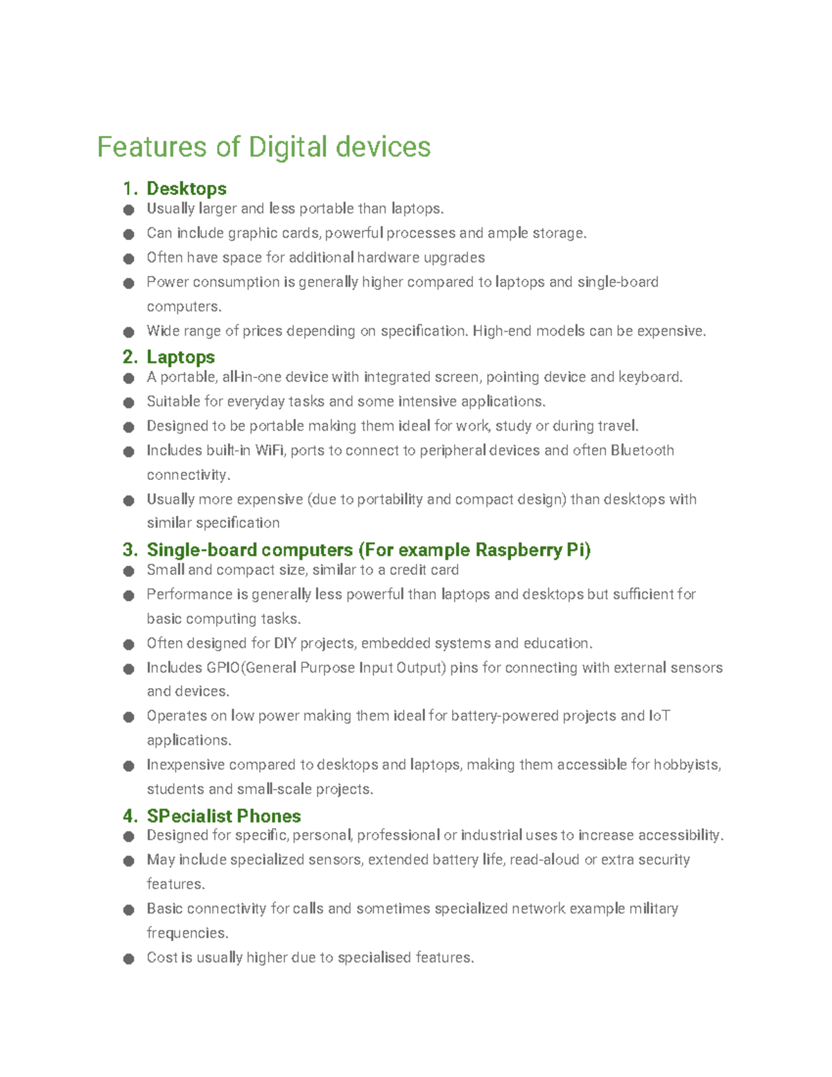 Digital Devices - Features of Digital devices 1. Desktops Usually ...