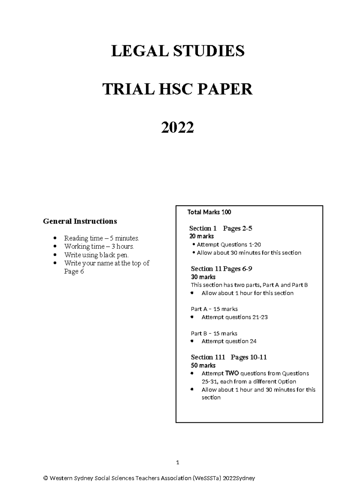 Wessta-2022 Trial HSC Legal Studies 1 - LEGAL STUDIES TRIAL HSC PAPER ...