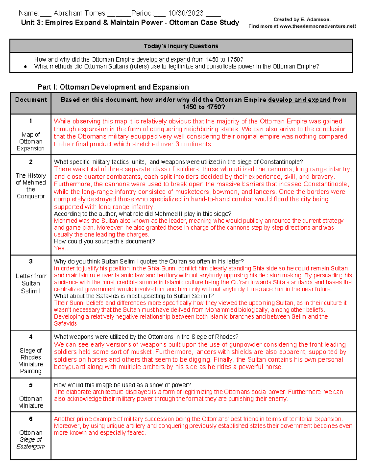 Unit 3 Ottoman Empire Case Study - Name:___ Abraham Torres ___Period ...
