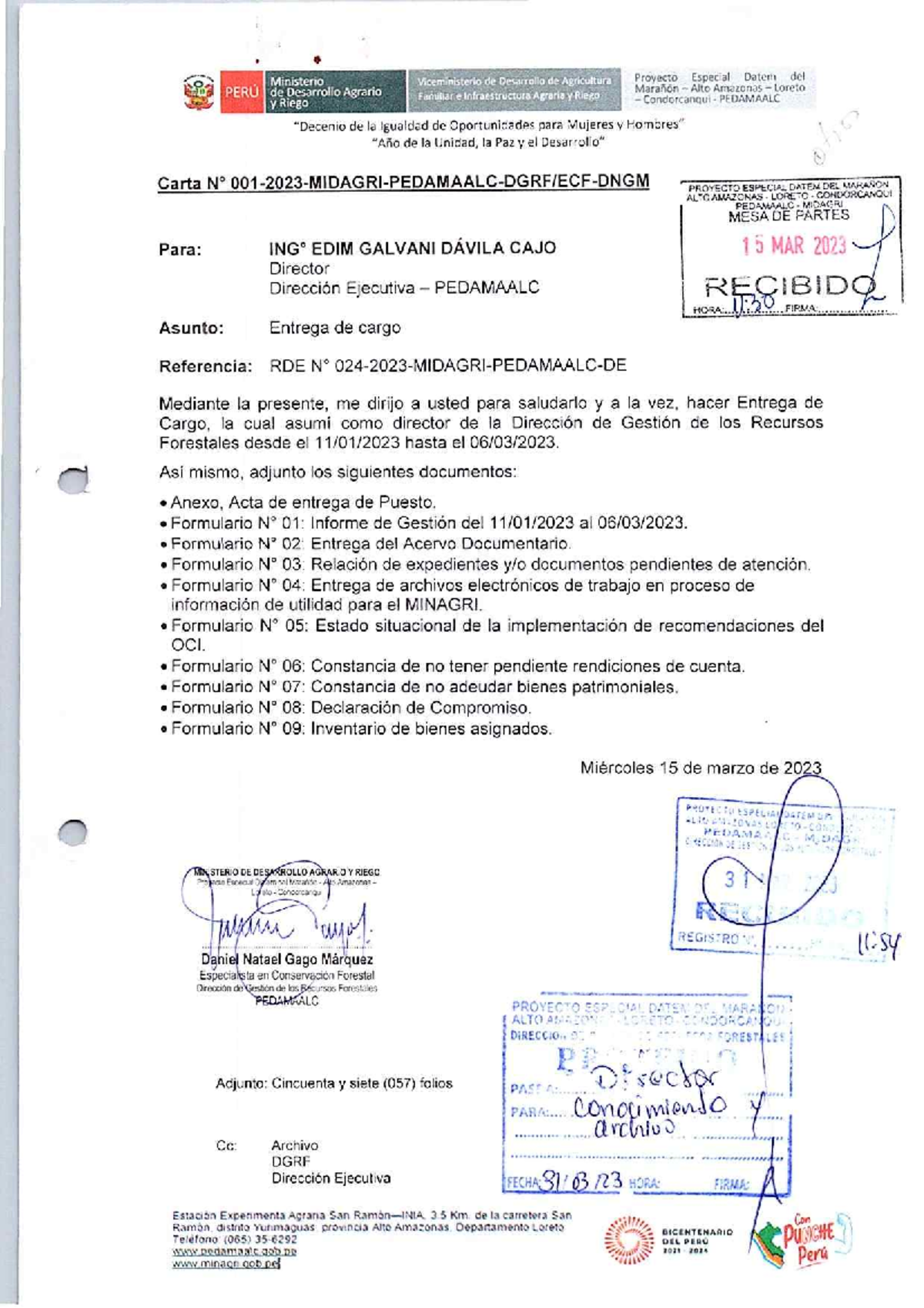 Carta N° 001 2023 Daniel GAGO - legislacion empresarial - Studocu