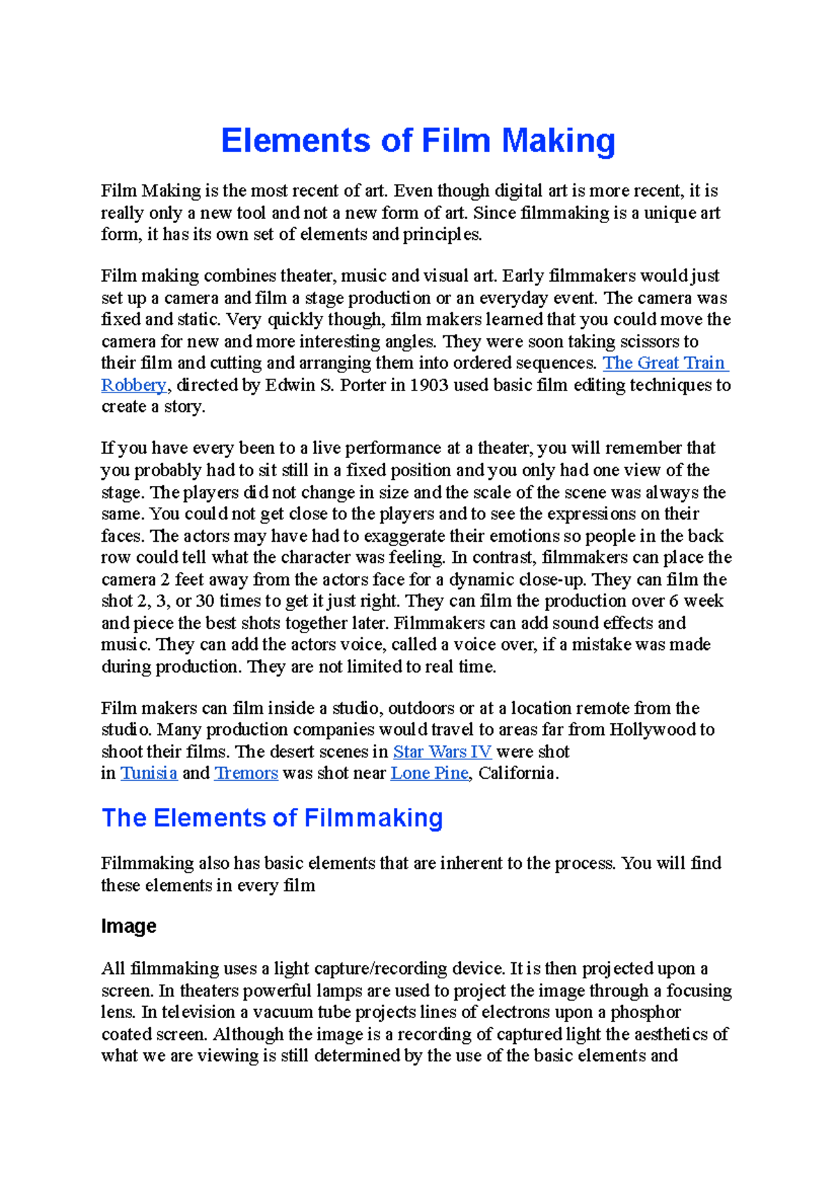 Elements of Film Making and motion picture - Elements of Film Making ...
