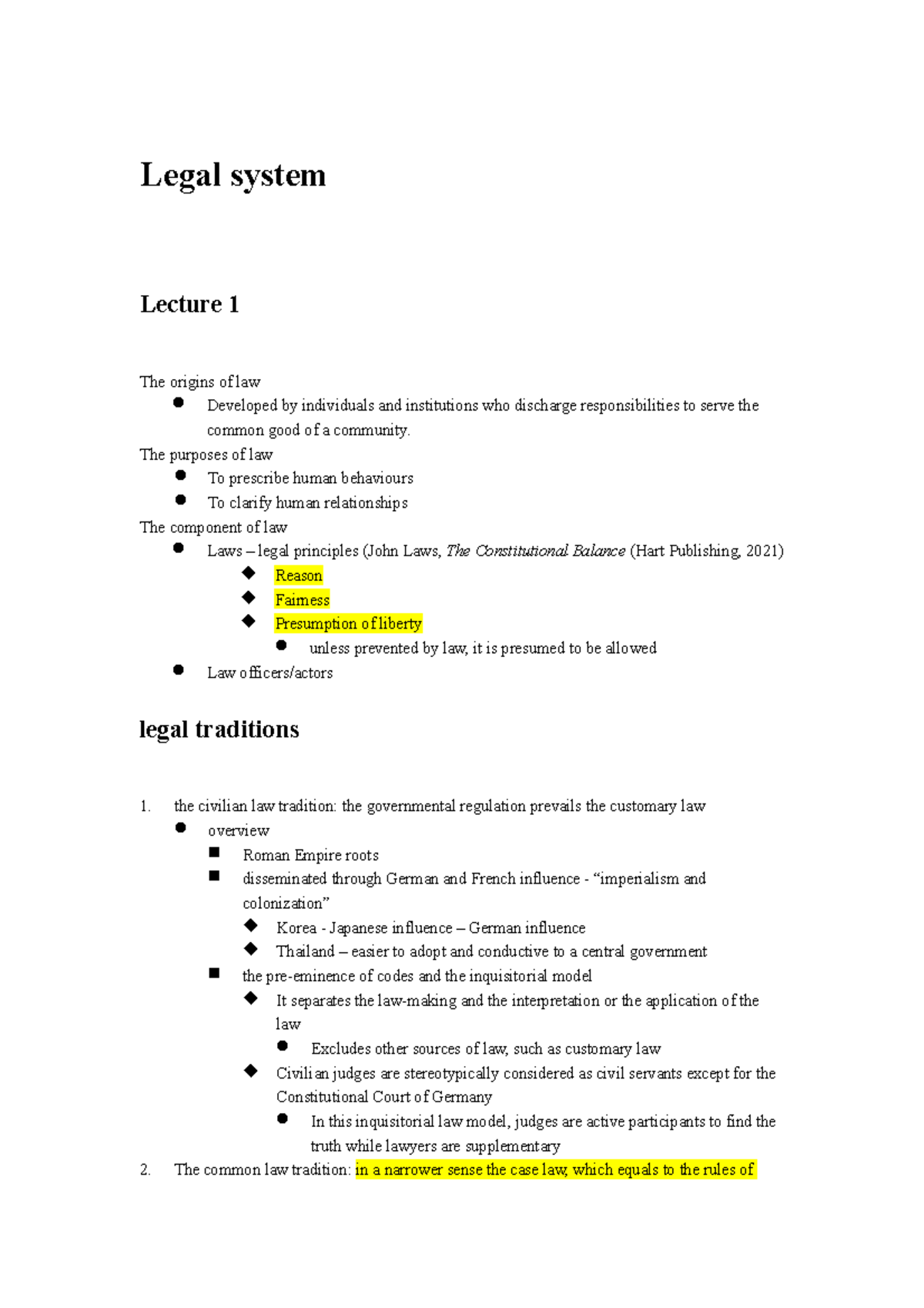 Legal system - notes and handouts - Legal Research and Writing I - HKU ...
