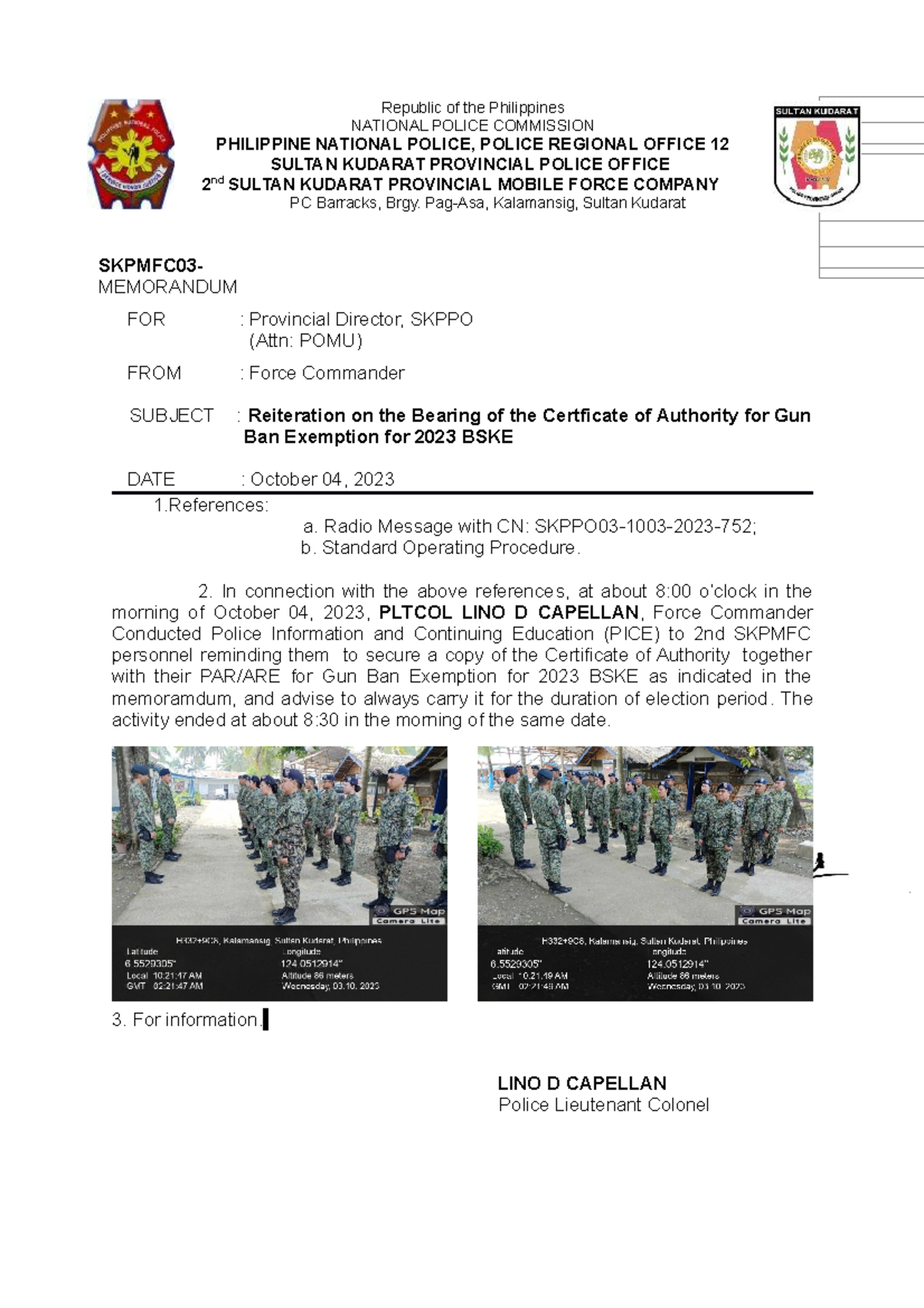 GUN BAN Exemption - Republic of the Philippines NATIONAL POLICE ...