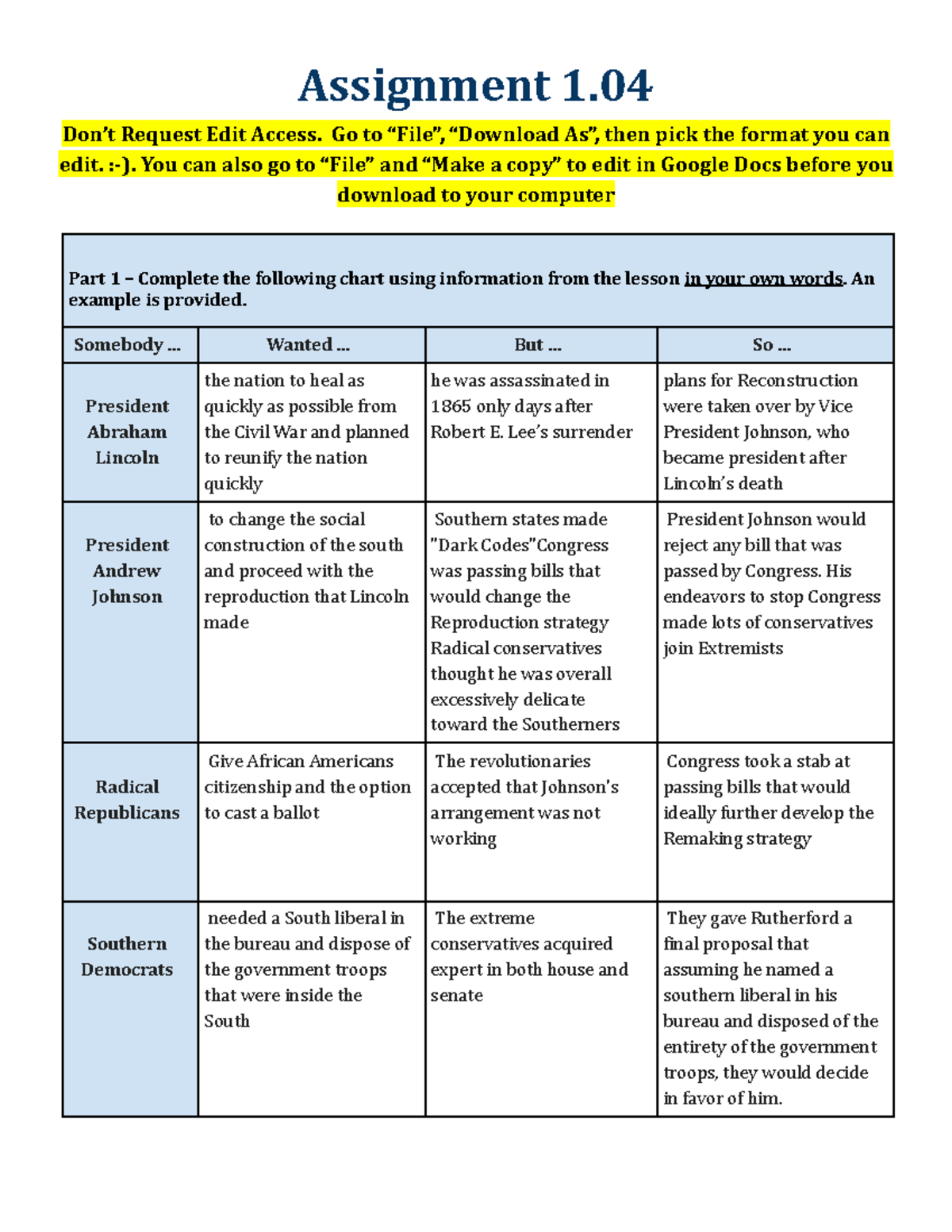 Copy of USH v21 1.04 completed - Assignment 1. Don’t Request Edit Access. Go to “File ...