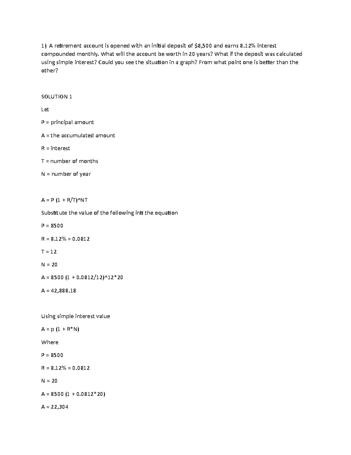 Written Assignment unit 5-MATH 1201 - A retirement account is opened ...