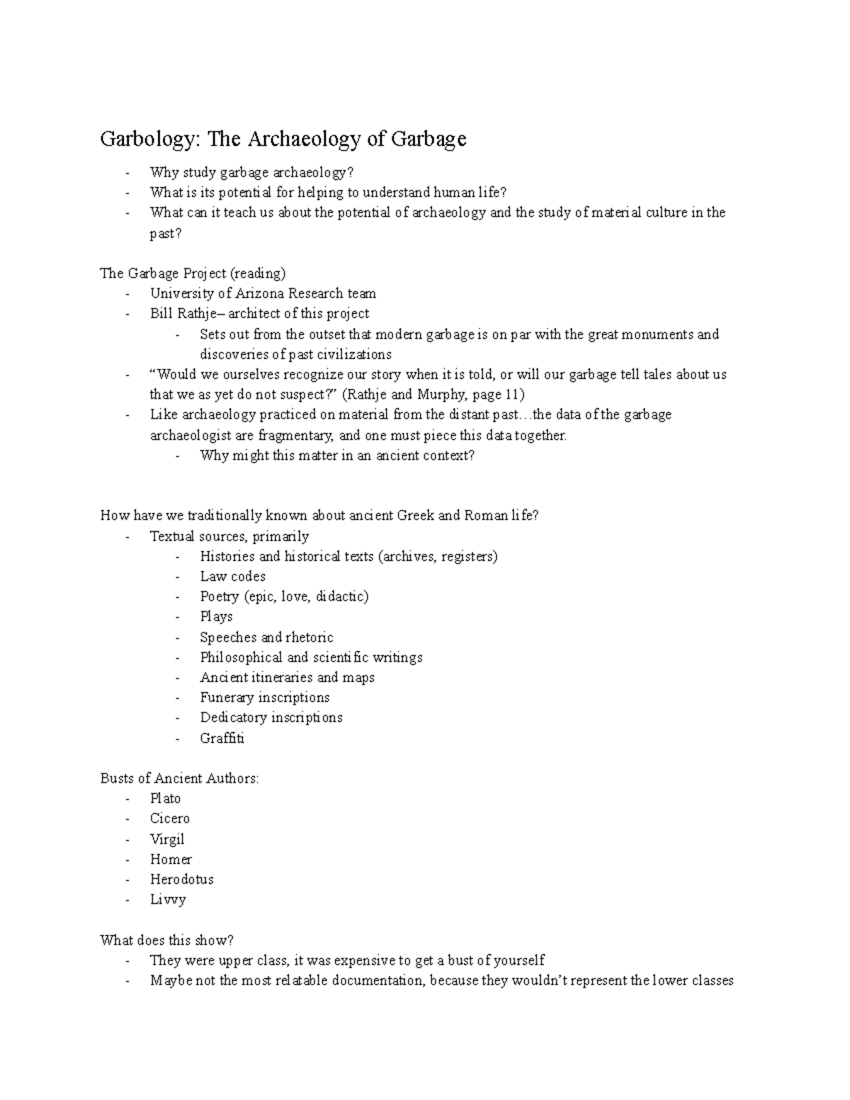 Classical Archaeology - Garbology: The Archaeology of Garbage Why study ...