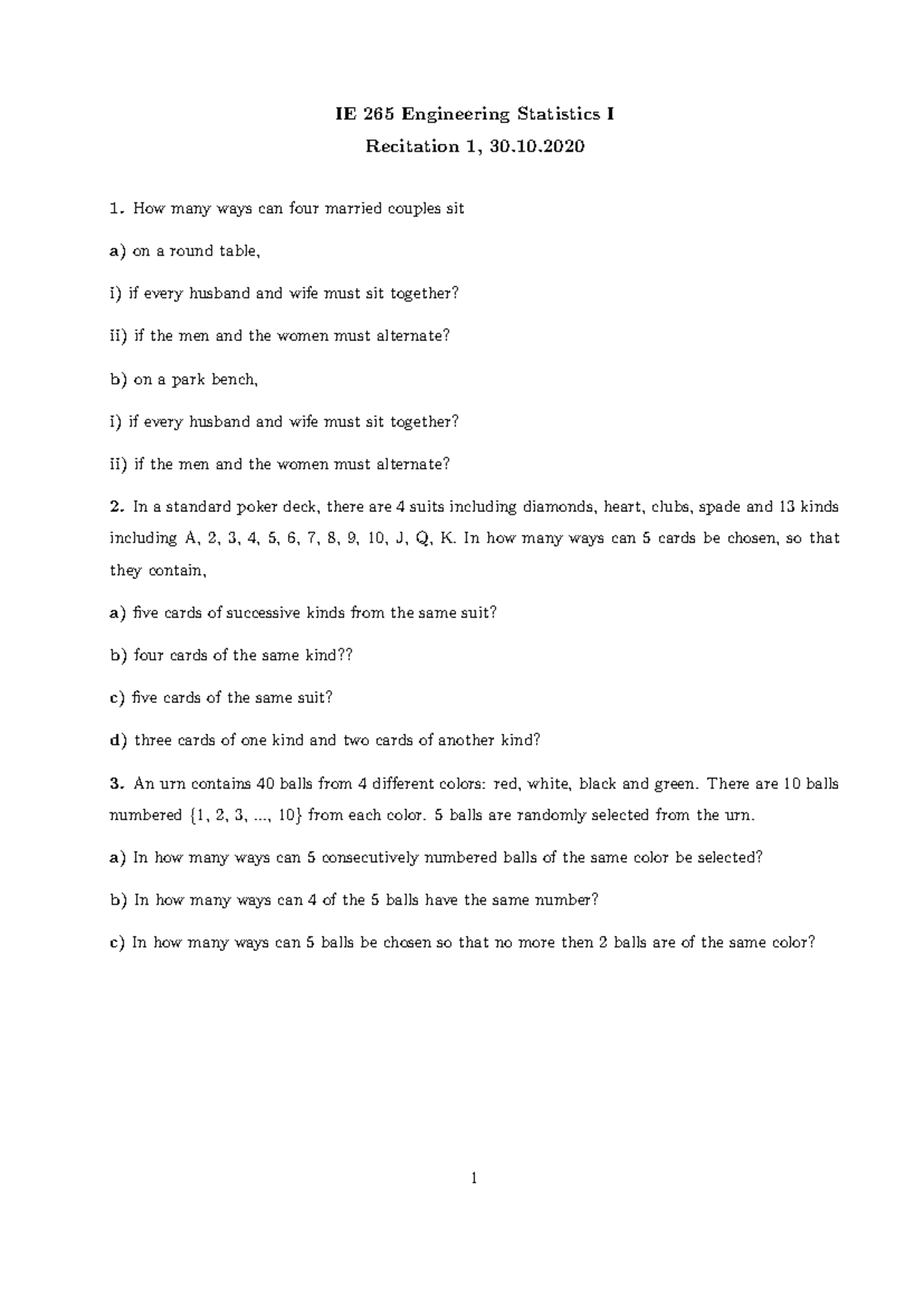 IE265 Recitation 1 - probabilty - IE 265 Engineering Statistics I ...