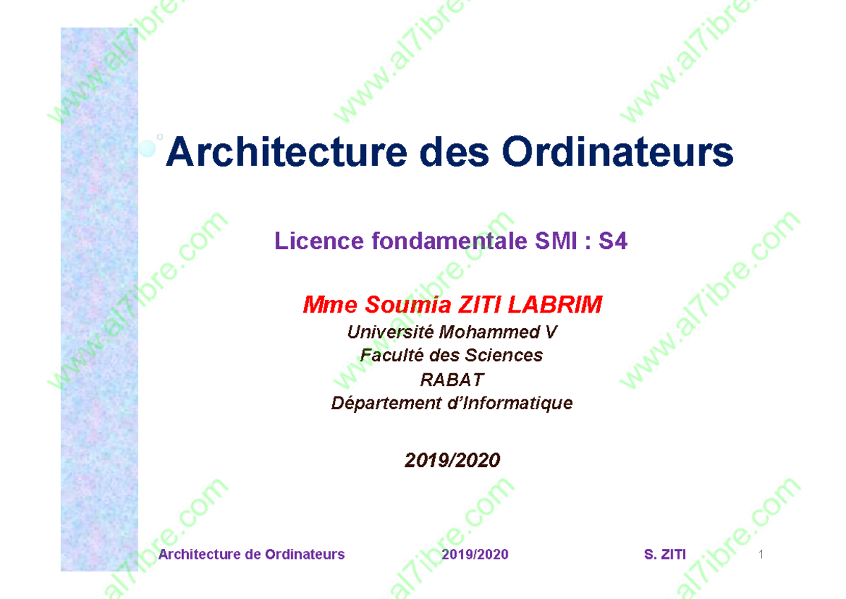Cours Architecture des Ordinateurs - Architecture des Ordinateurs Licence fondamentale SMI : S ...