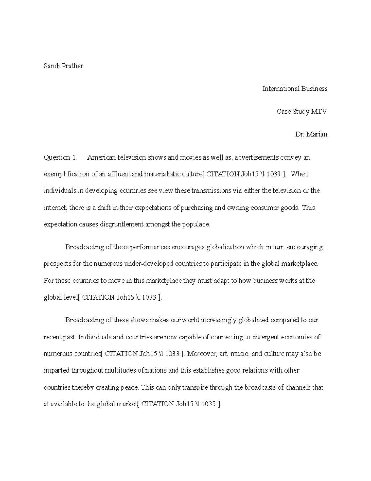 Sandi Prather Case Study MTV - Sandi Prather International Business ...