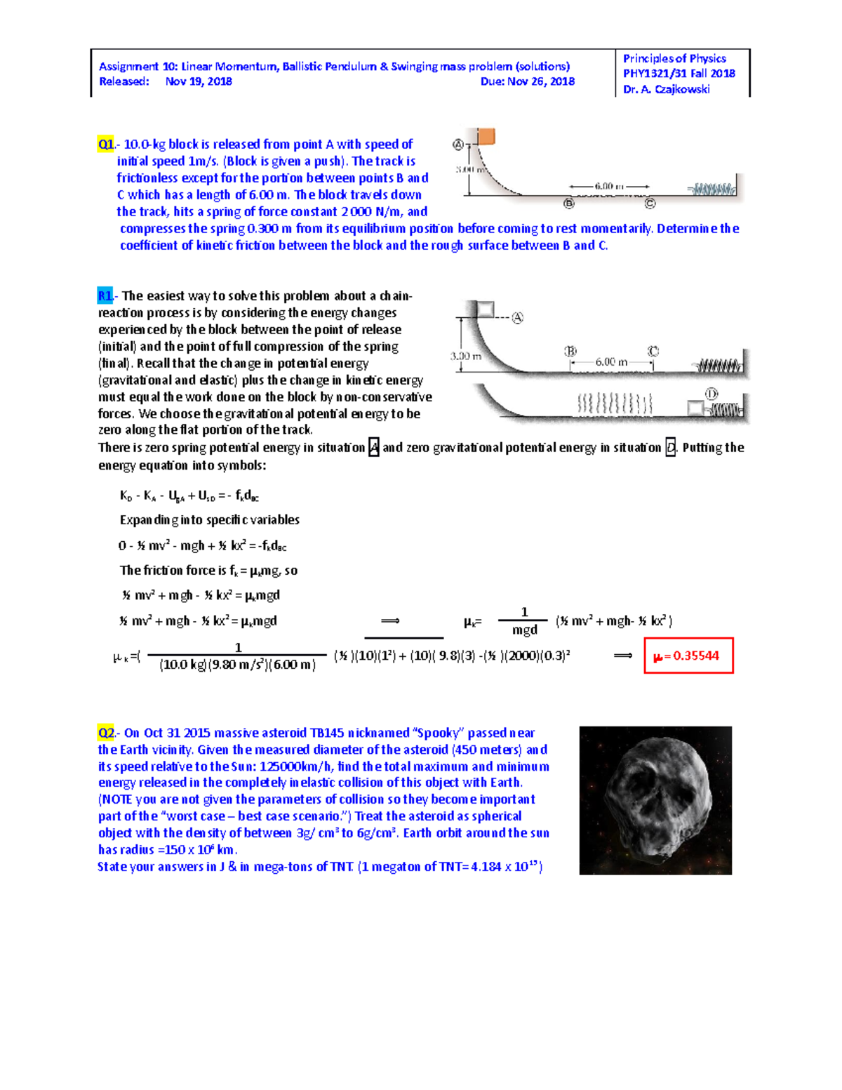 Fall 2018 Phy1321 Assignment 10 Solutions Rev 1 Copy Assignment 10