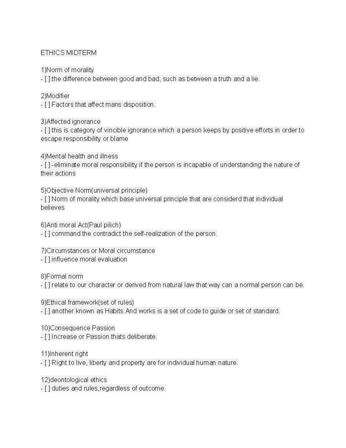 Ethics- Midterm - hjjn - ETHICS MIDTERM 1)Norm of morality the ...