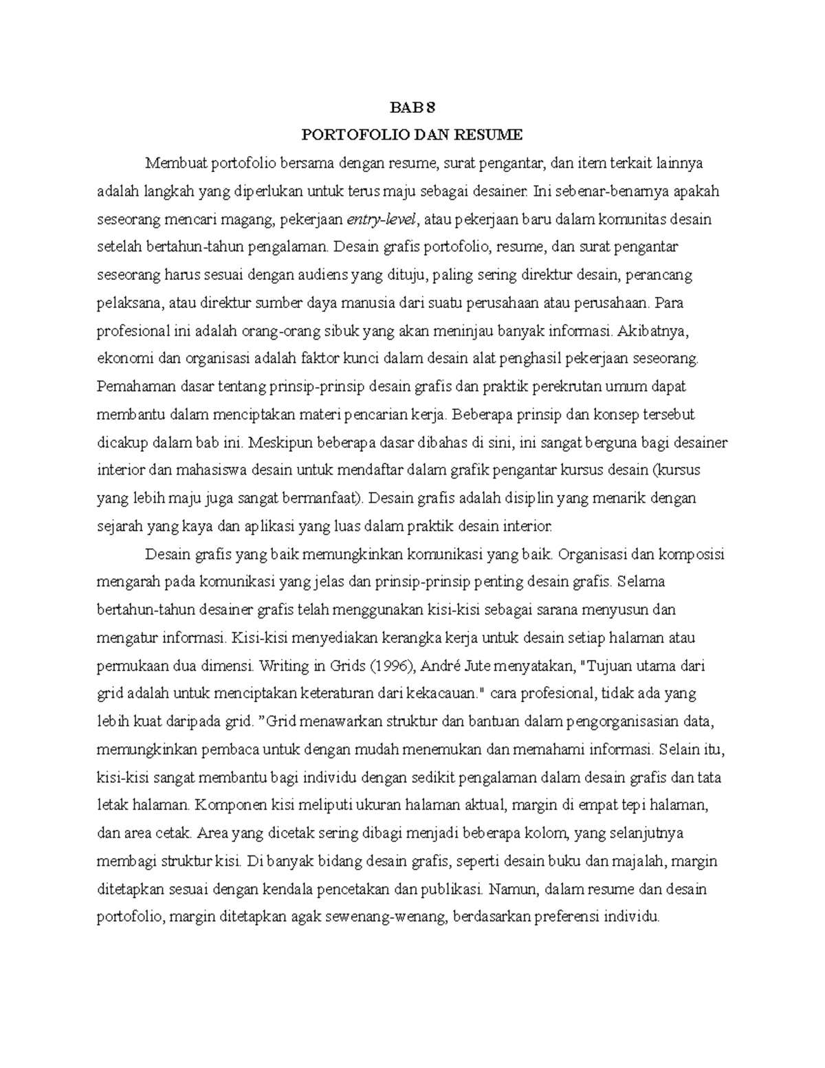 Rangkuman Bab 8 - Chapter 8 Summary: Portfolio and Resume Urgency - BAB 8 PORTOFOLIO DAN RESUME ...