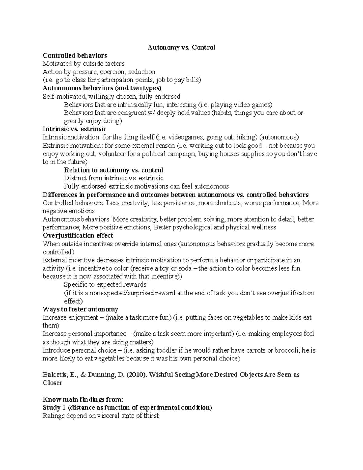 Self-Regulation Test 1 Study Guide - Autonomy vs. Control Controlled ...