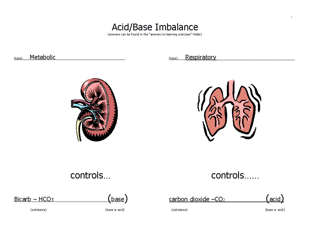 Answers to Acid Base Imbalance Exercise - Acid/Base Imbalance (answers ...