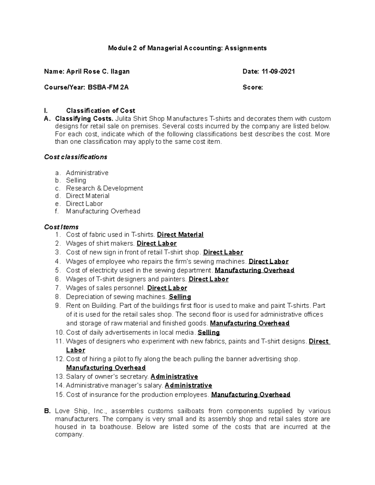 Acctg Module 2 Assignments - Module 2 of Managerial Accounting ...