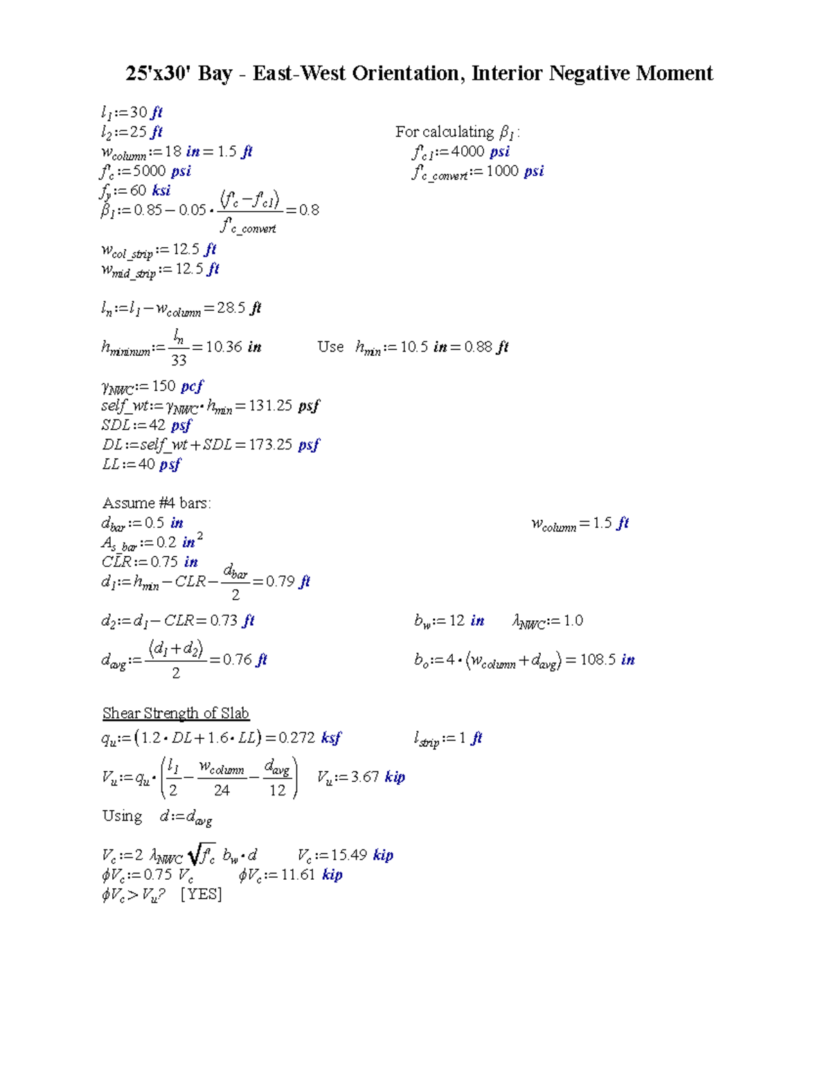 Two-Way Slab Design - Sample Calculations - l 1 ≔ 30 ft lw 2 ≔ 25 ≔ft ...