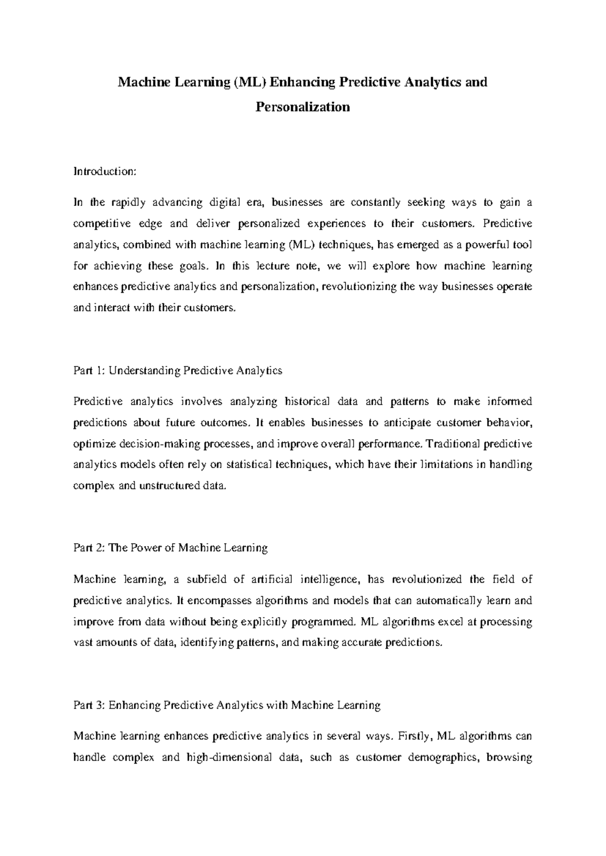 Machine Learning Ml Enhancing Predictive Analytics And Personalization Machine Learning Ml