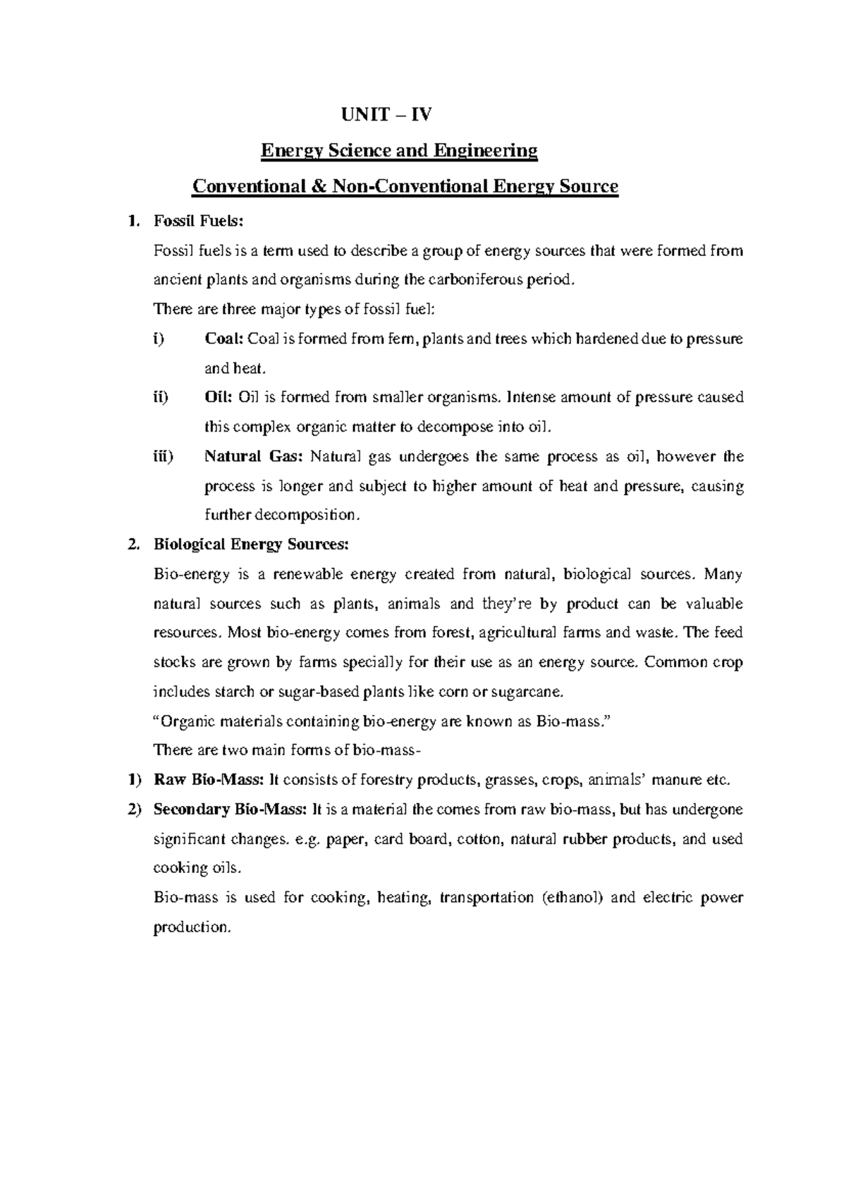 Unit 4 ESE of energy science - UNIT – IV Energy Science and Engineering ...
