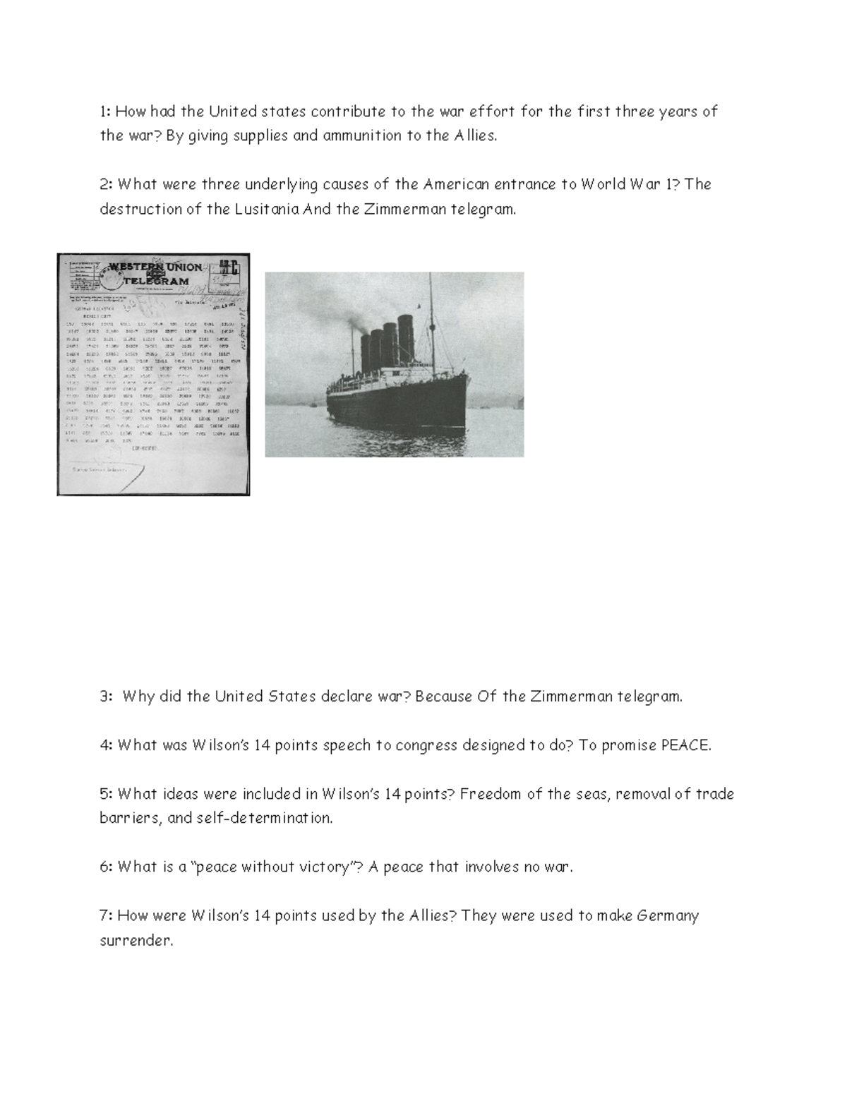 End of WWI Reading - complete - 1: How had the United states contribute ...