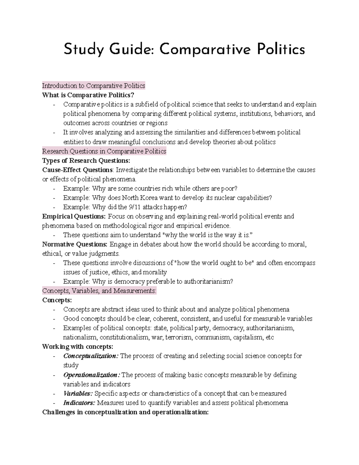 Study Guide Comparative Politics - Study Guide: Comparative Politics ...
