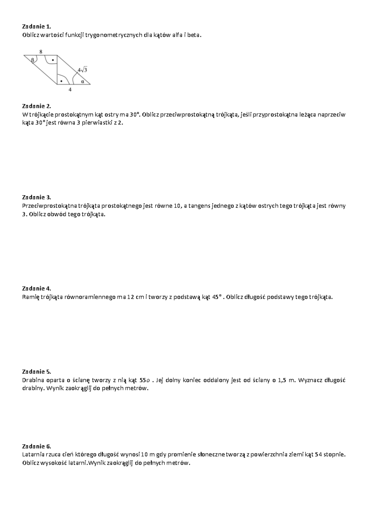 Trygonometria - zadania poziom podstawowy - Zadanie 1. Oblicz wartości ...