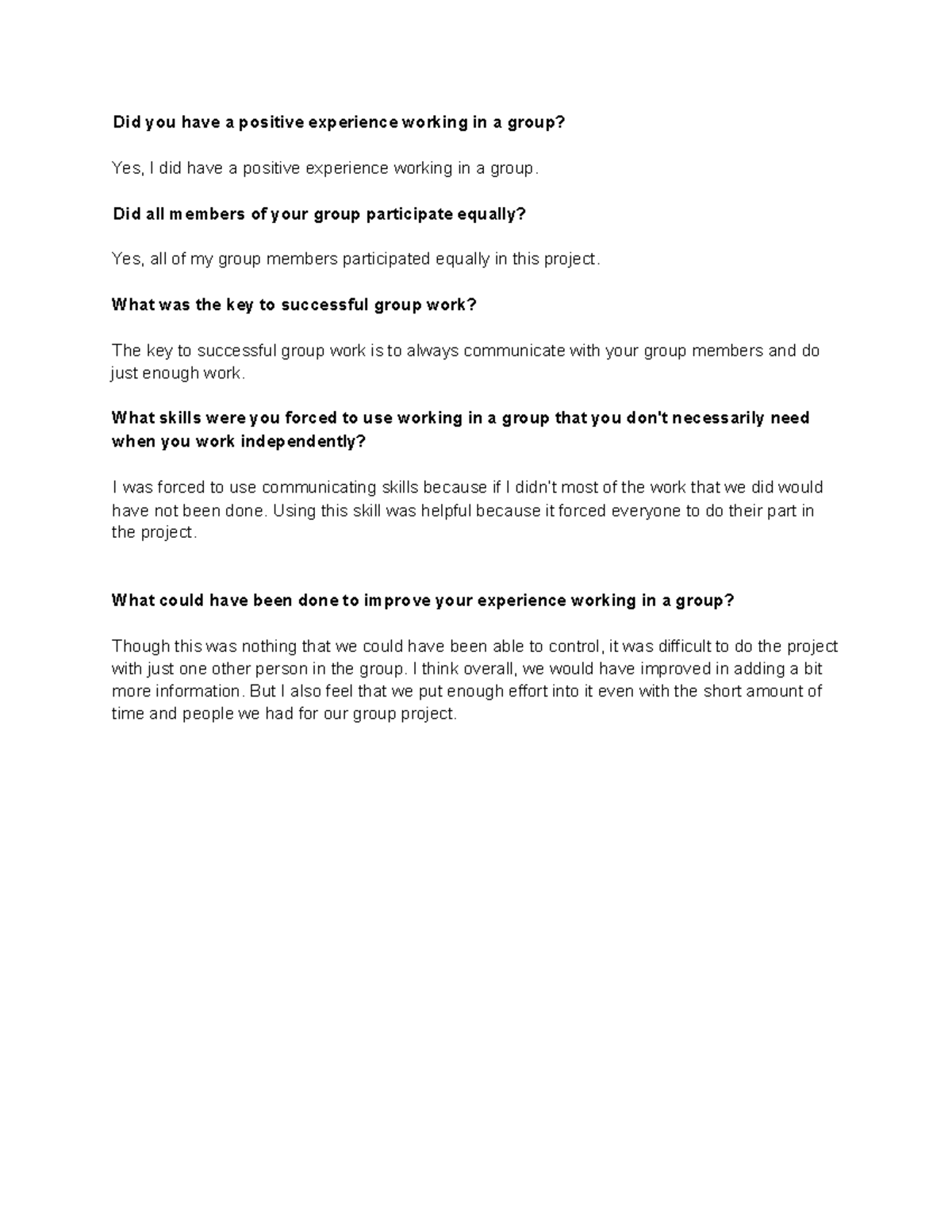 Reflecting on Group Work - Did you have a positive experience working ...