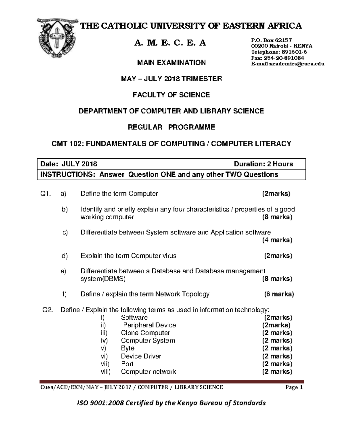 CMT 102 - The best material - Cuea/ACD/EXM/MAY – JULY 2017 / COMPUTER / LIBRARY SCIENCE Page 1 ...