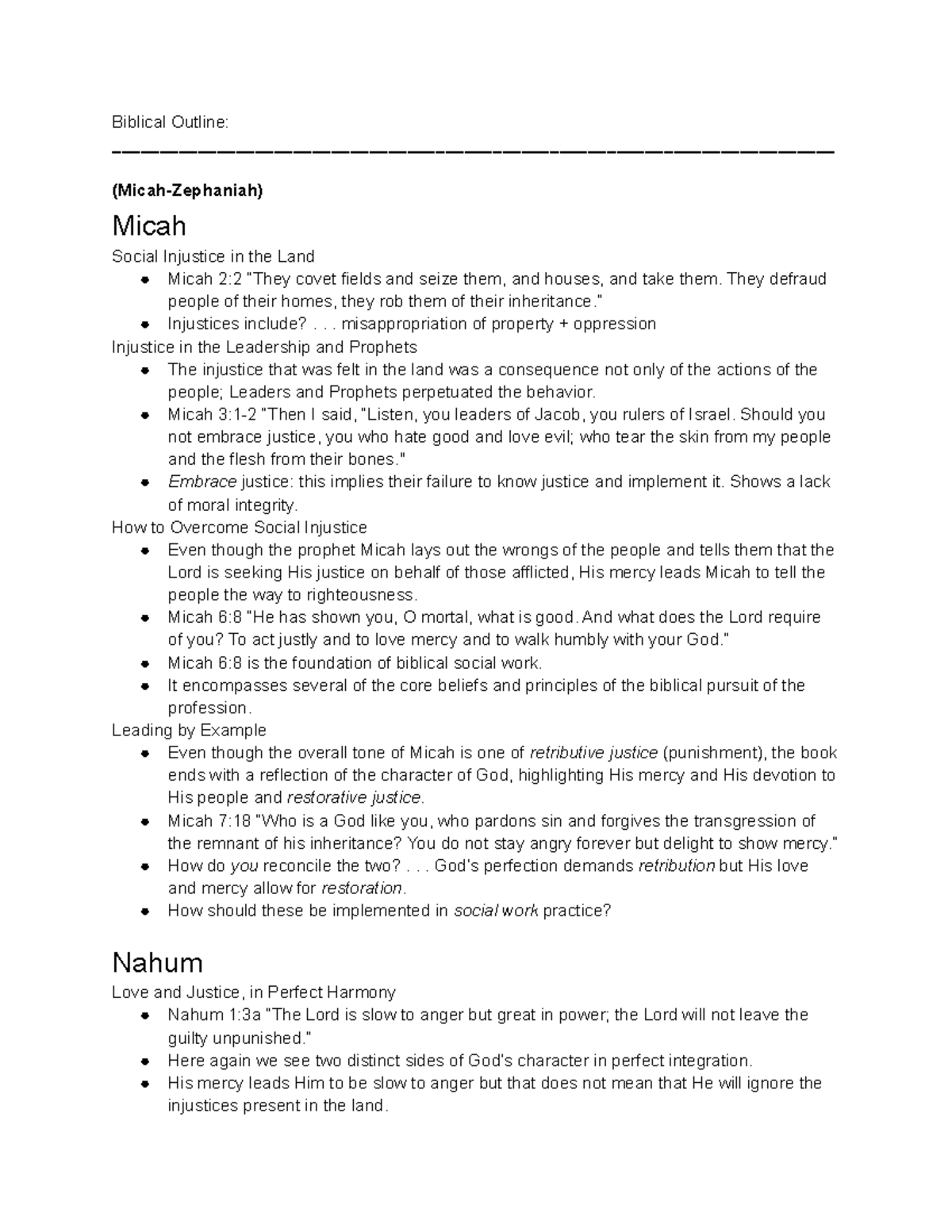 Biblical Project Outline - Biblical Outline: (Micah-Zephaniah) Micah ...
