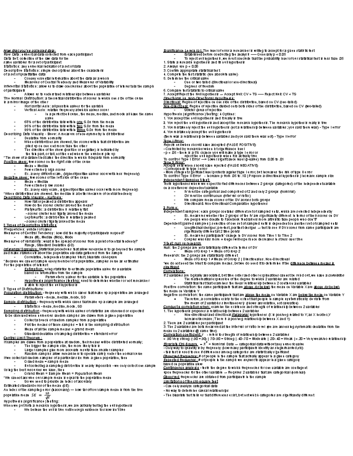 Cheat sheet Final COMM 2000 Q - Now that you’ve collected data: Raw ...