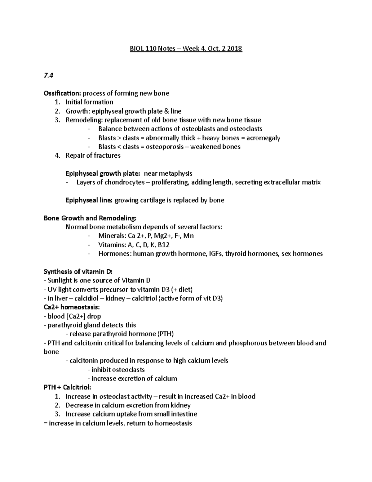 BIOL 110 Notes Week 4 Oct. 2 - BIOL 110 Notes – Week 4, Oct. 2 2018 7 ...